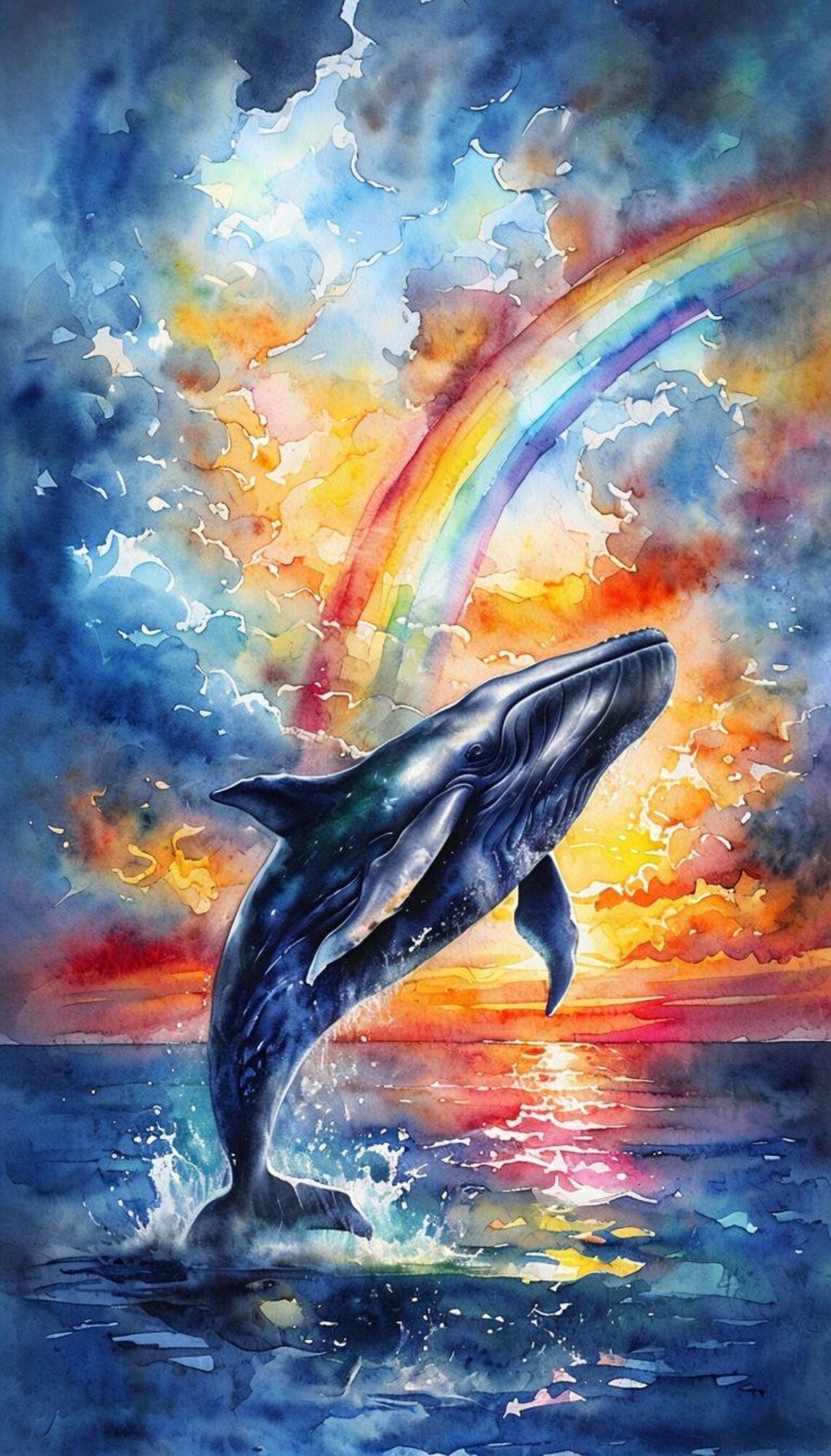 Giant Sea Creatures Jumping Out of the Water at Sunset With a Rainbow ...