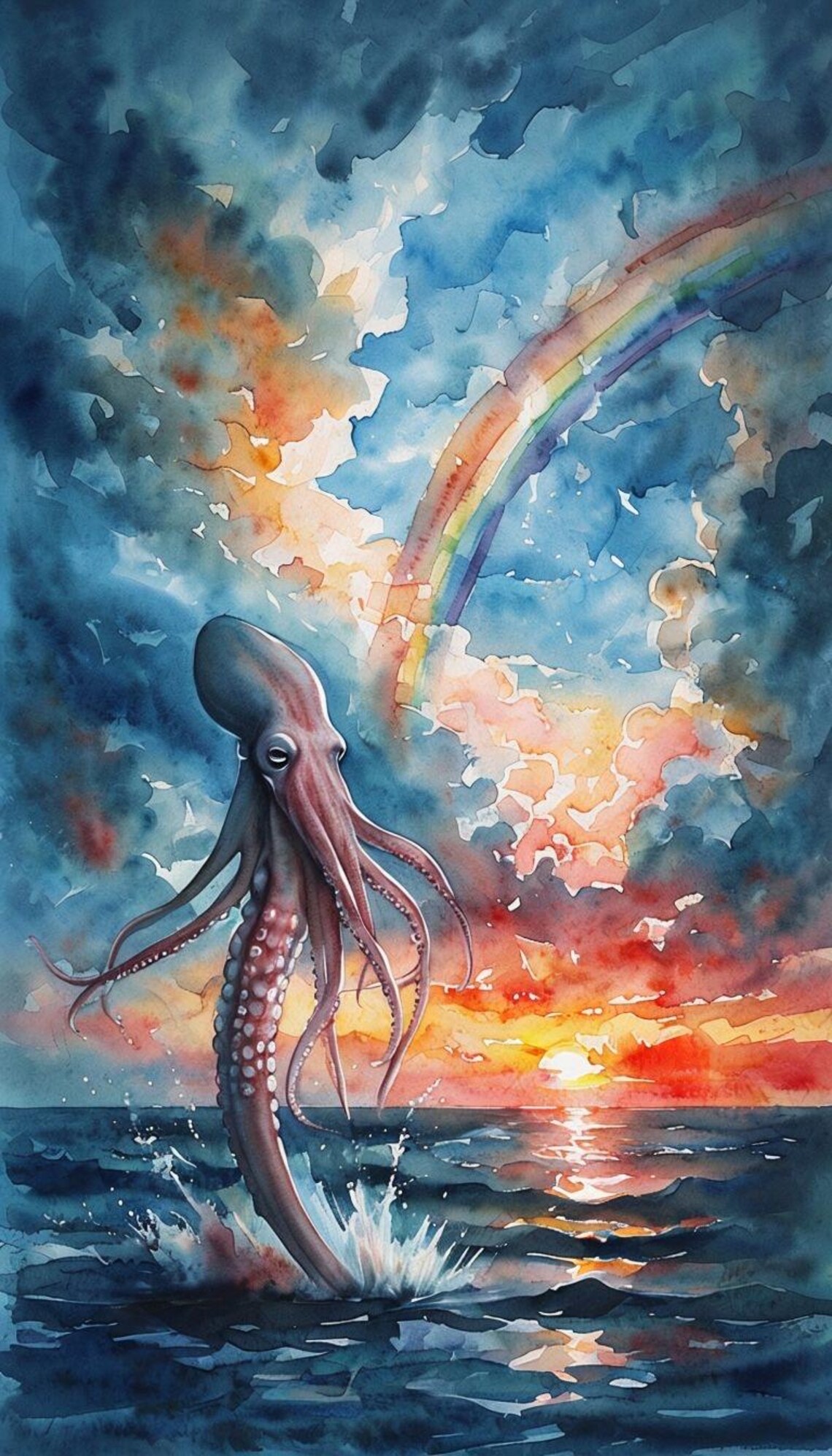 Giant Sea Creatures Jumping Out of the Water at Sunset With a Rainbow ...