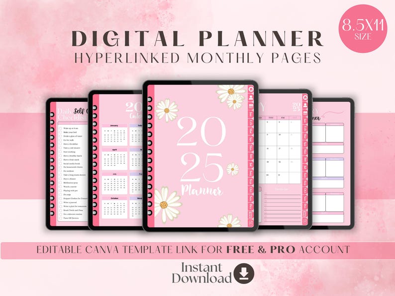 2025 Planner Template With Hyperlinked | Pink Digital Planner ...