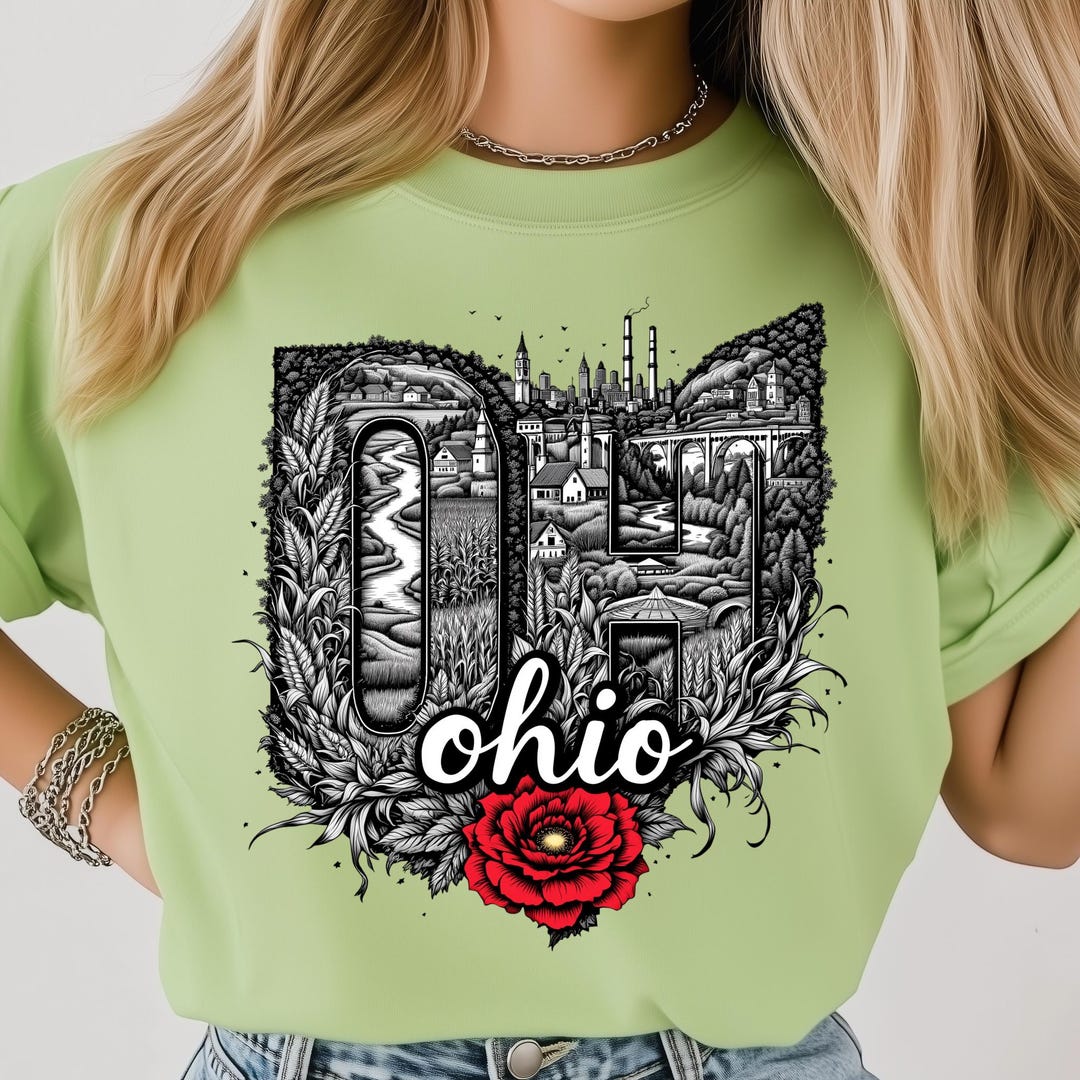 Ohio State Rose PNG: Country City Skyline River, Sublimation Designs ...