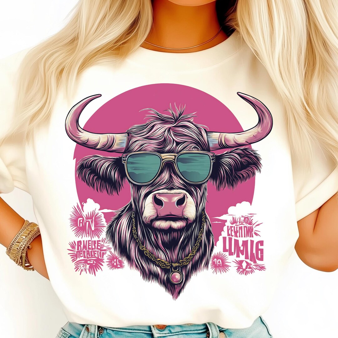 Highland Cow Png, Trendy Cow Art Png, Sunglasses Cow Png, Vibrant Cow ...