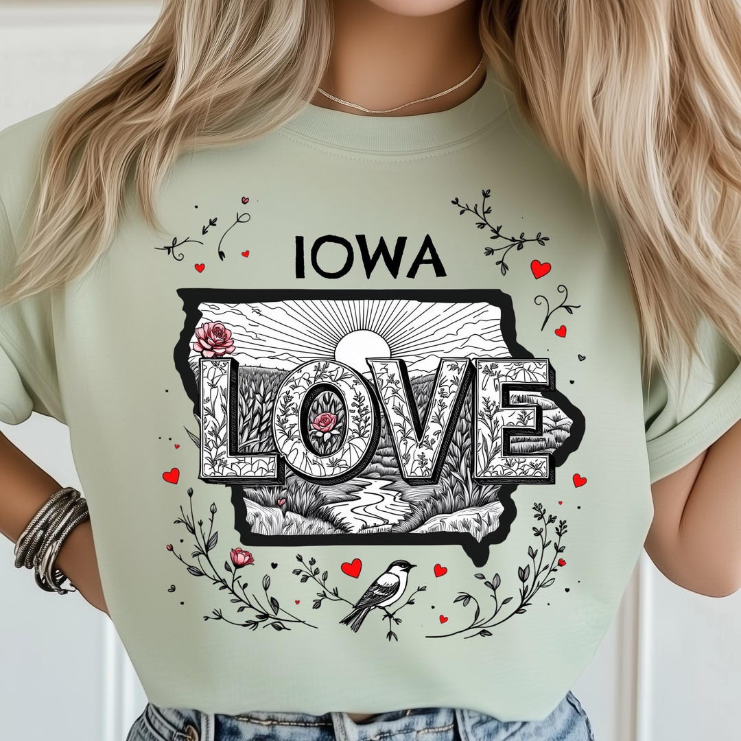 Iowa Love Rustic Meadow Illustration State PNG: Sublimation Design Dtf ...