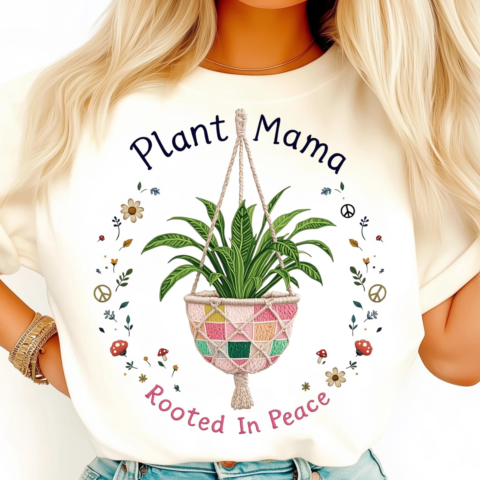 Boho Plant Mama PNG, Macrame Hanging Plant Clipart, Rooted in Peace ...