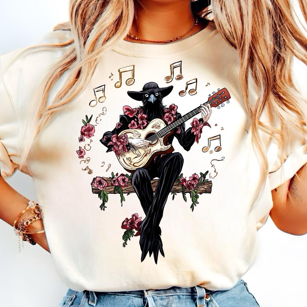 Musical Raven PNG, Guitar Raven Shirts, Folk Music Gift, Enchanted ...