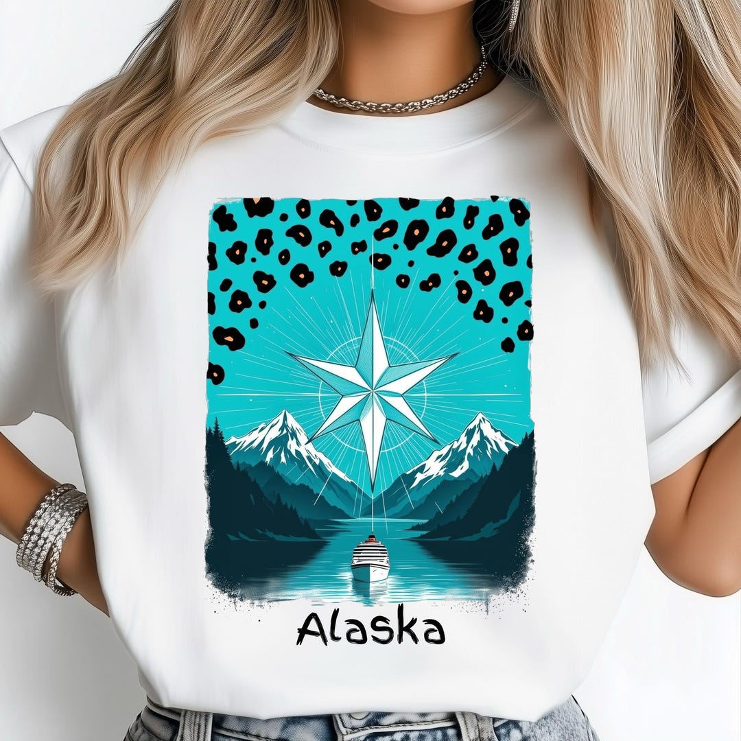 Alaska Cruise PNG: Nautical Star, Teal Leopard Mountains, Sublimation ...