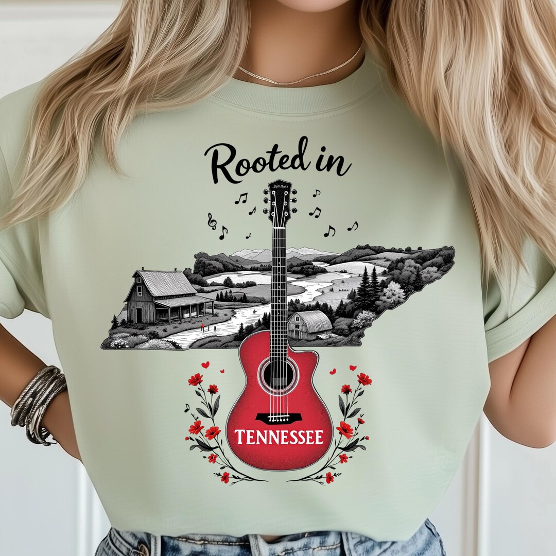 Rooted in Tennessee PNG: Red Guitar, Farm Scene, Sublimation Designs - Etsy