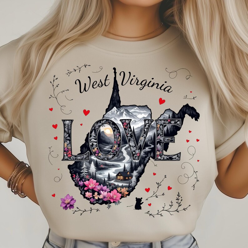 West Virginia Love Textured Romantic Nature Style State PNG ...