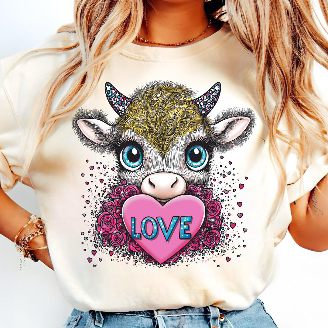 Valentine Cow Png, Glamorous Cow Png, Sparkling Love Png, Heart and ...