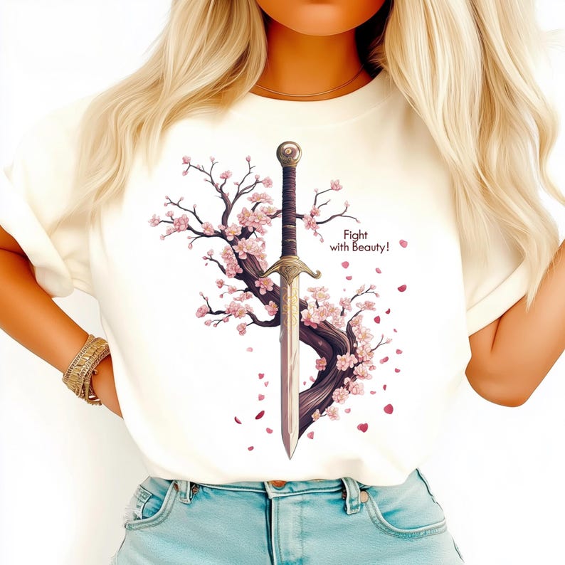 Fight With Beauty PNG, Elegant Cherry Blossom Sword Shirts, Stunning ...