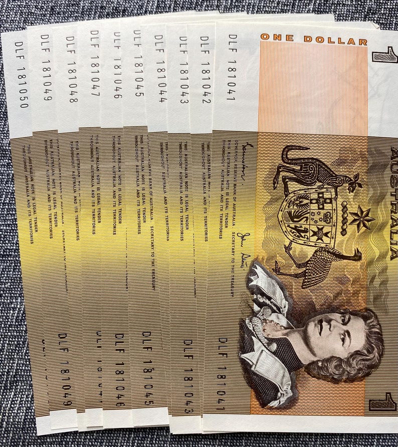 Australia 1982 Uncirculated Dollar 1 Run of 10 Consecutive Paper ...