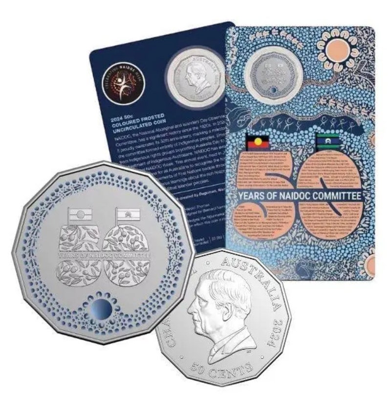 2024 Frosted 50c NAIDOC 50 Years Coloured UNC Coin on RAM Card - Etsy Australia