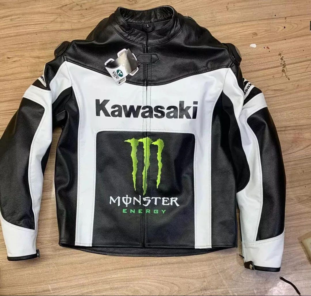 Kawasaki Monster Energy Racing Team Motorcycle Riding Gear Cowhide ...