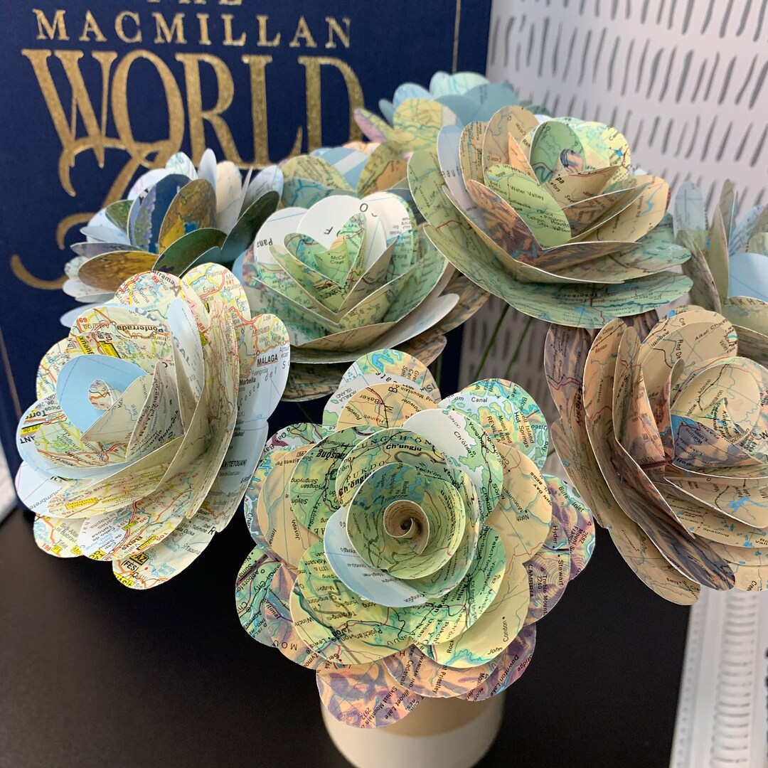 Vintage Map Roses, Map Flowers, Paper Flower Bouquet, Map Decor, Travel ...