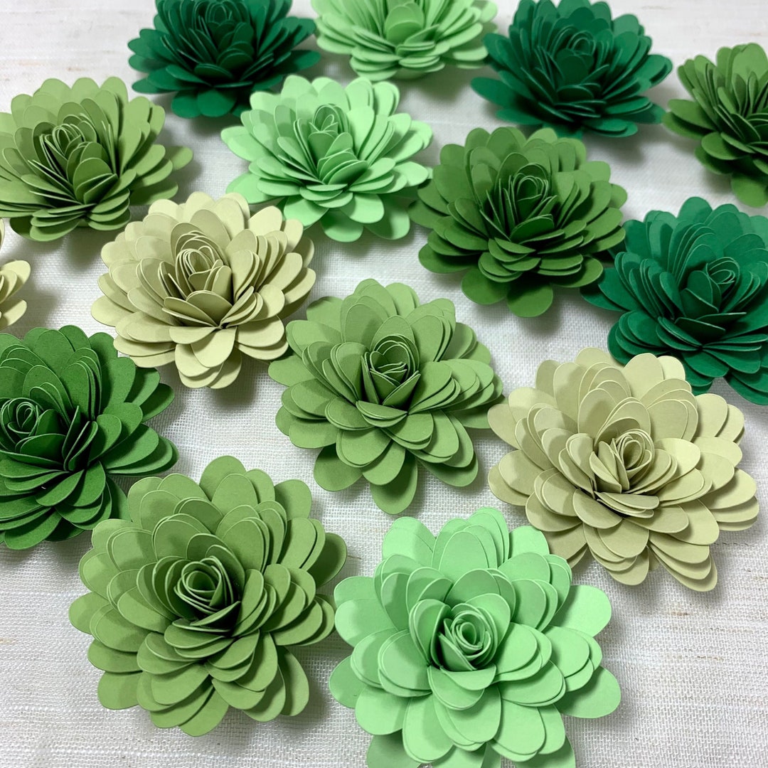 Green Paper Flowers 15pk, Small Green Flowers, Rolled Paper Flowers ...