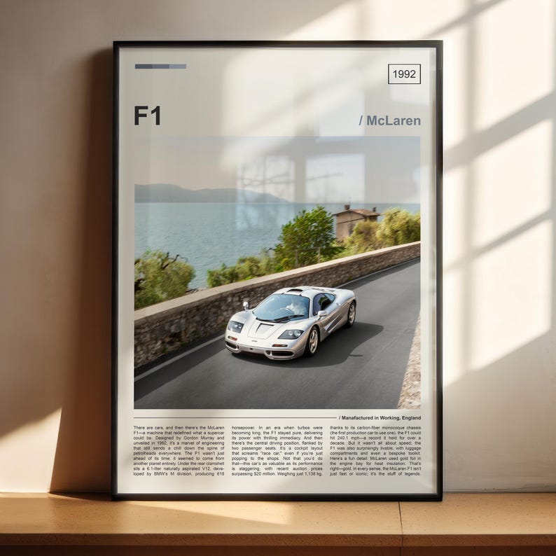 Mclaren F1 Print | Mclaren F1 Poster | Hypercar Wall Art | Supercar ...