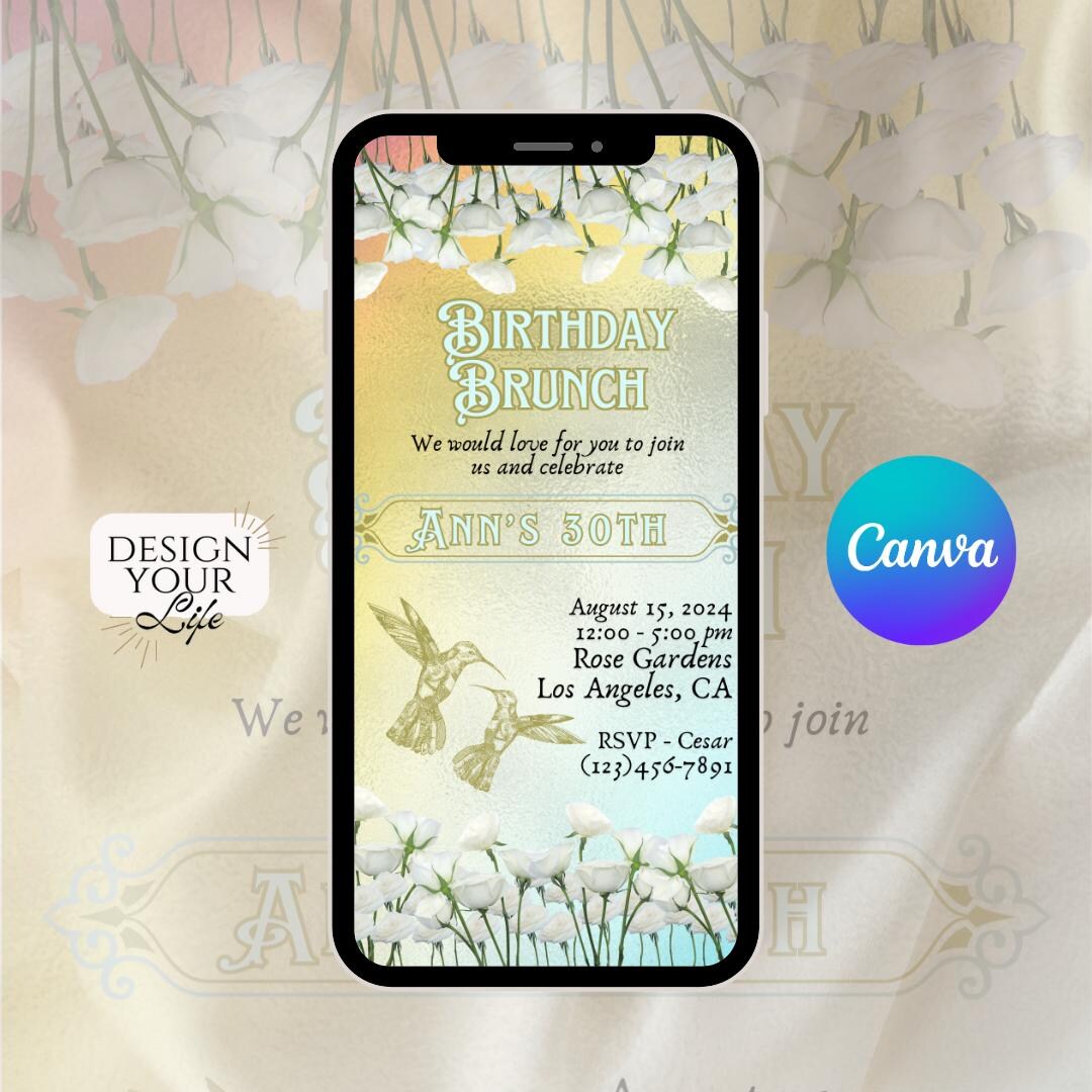 Canva - Invitación de cumpleaños digital con diseño de colibrí ...