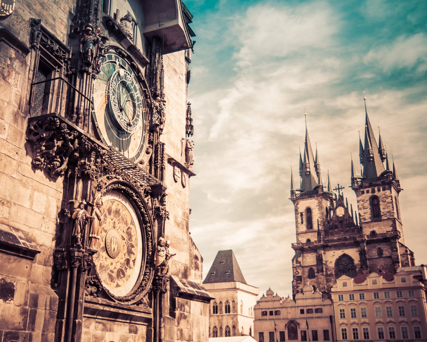 Vintage Prague 3, Prague Print, Church Art, Old Town Hall, Czech ...