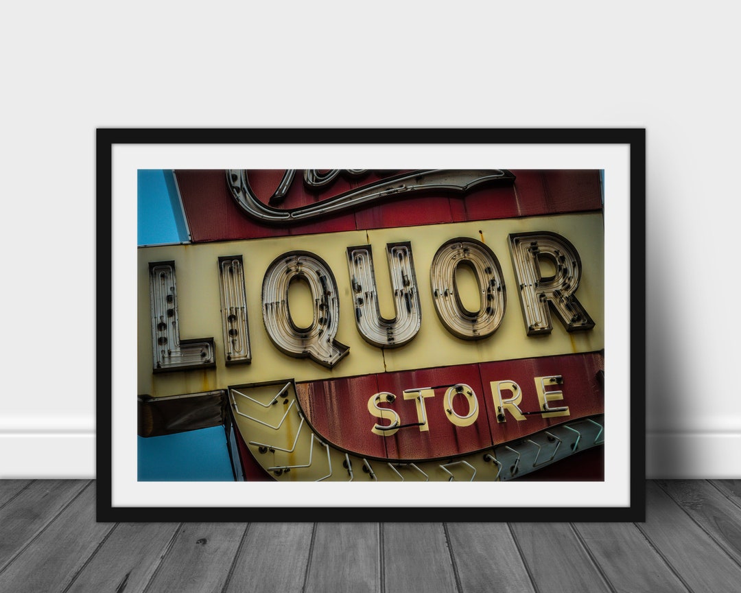 Vintage Liquor Store Neon Sign Art Print: Mid Century Modern Bar Decor ...