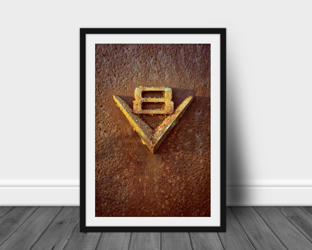 V8 Engine Emblem Art Print: Rustic Garage Decor - Etsy