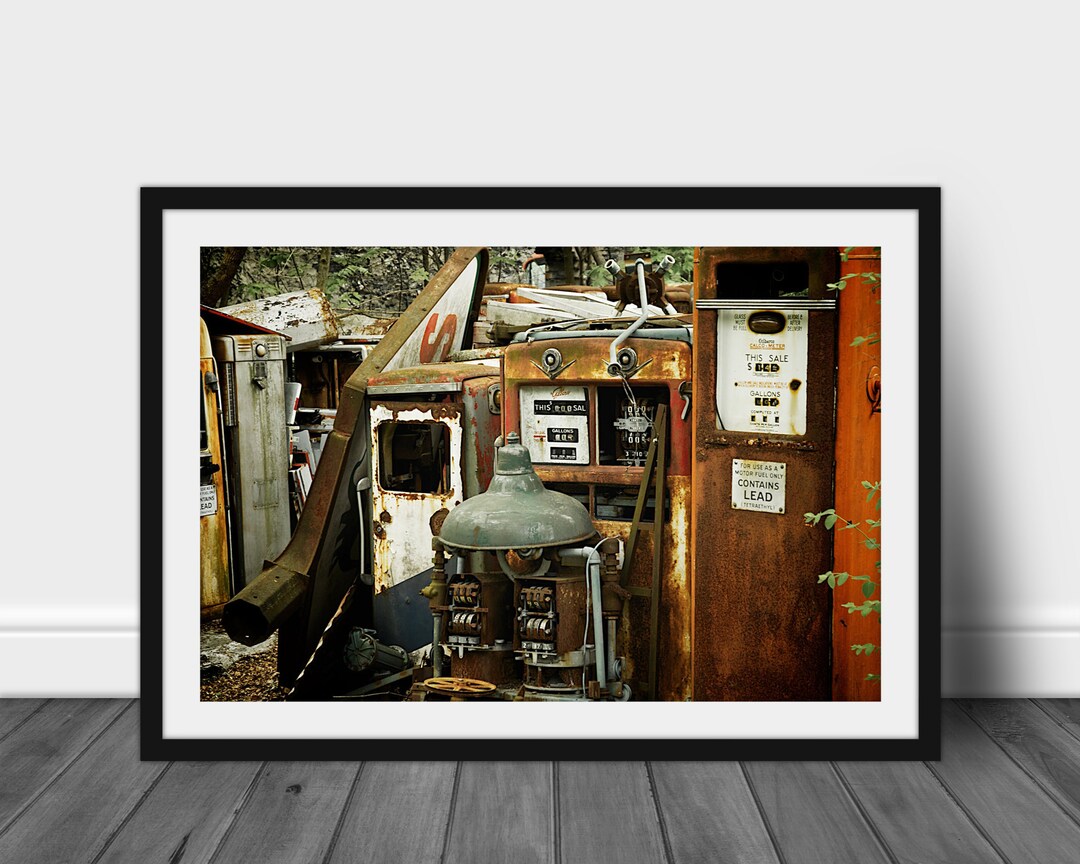 Retro Gas Pump Art Print: Rusted Metal, Garage Artwork - Etsy