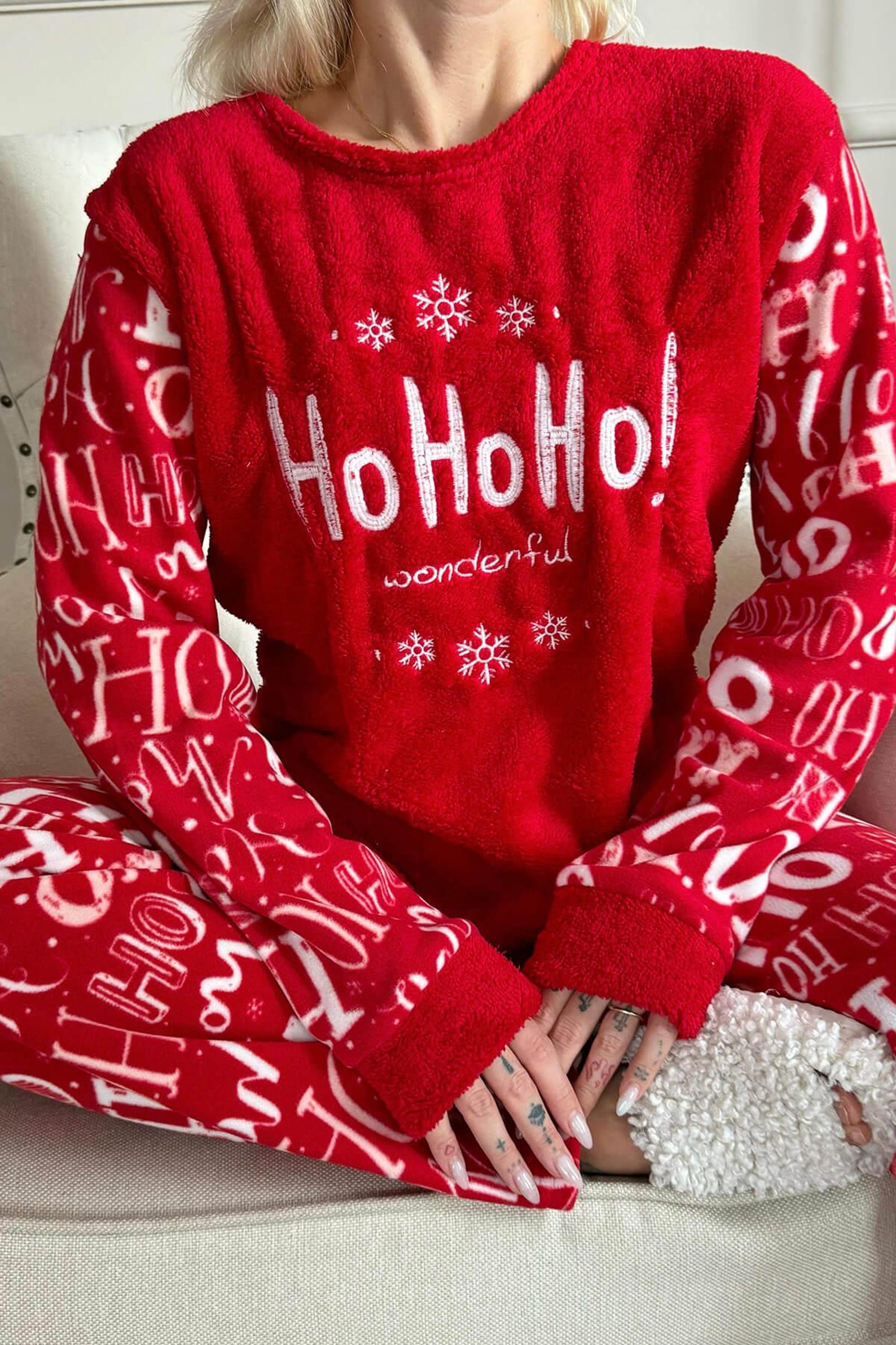 Hoho Christmas Women's Plush Pajama Set - Cozy Fleece Nightgown With ...