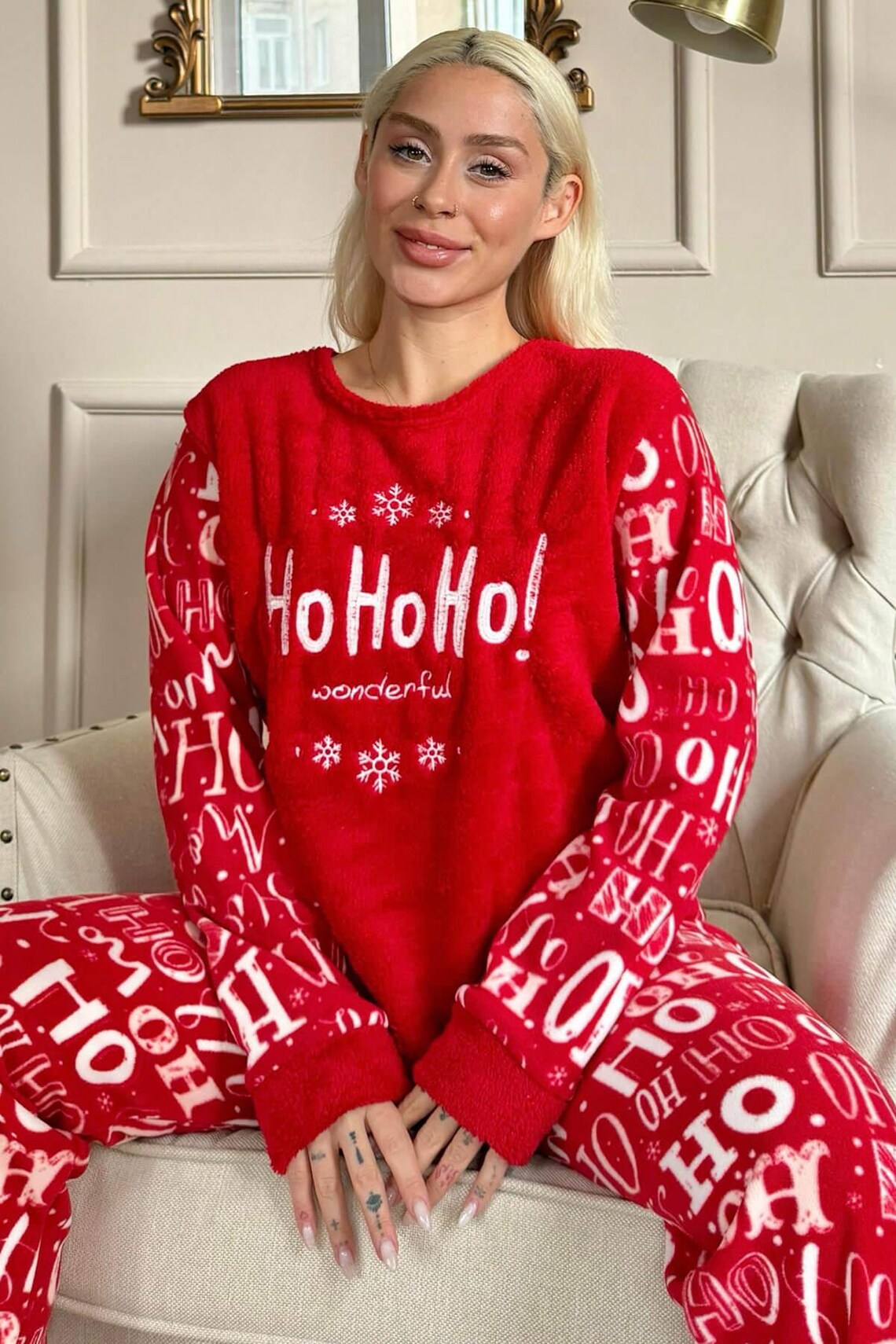 Hoho Christmas Women's Plush Pajama Set - Cozy Fleece Nightgown With ...