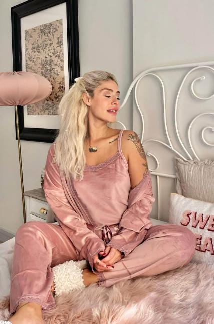Women's Velvet Pajama Set With Robe - Elegant and Cozy Two-piece ...