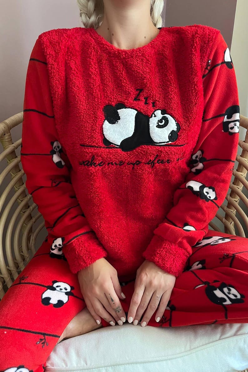 Women's Panda Pajama Set - Plush Fleece Loungewear - Etsy