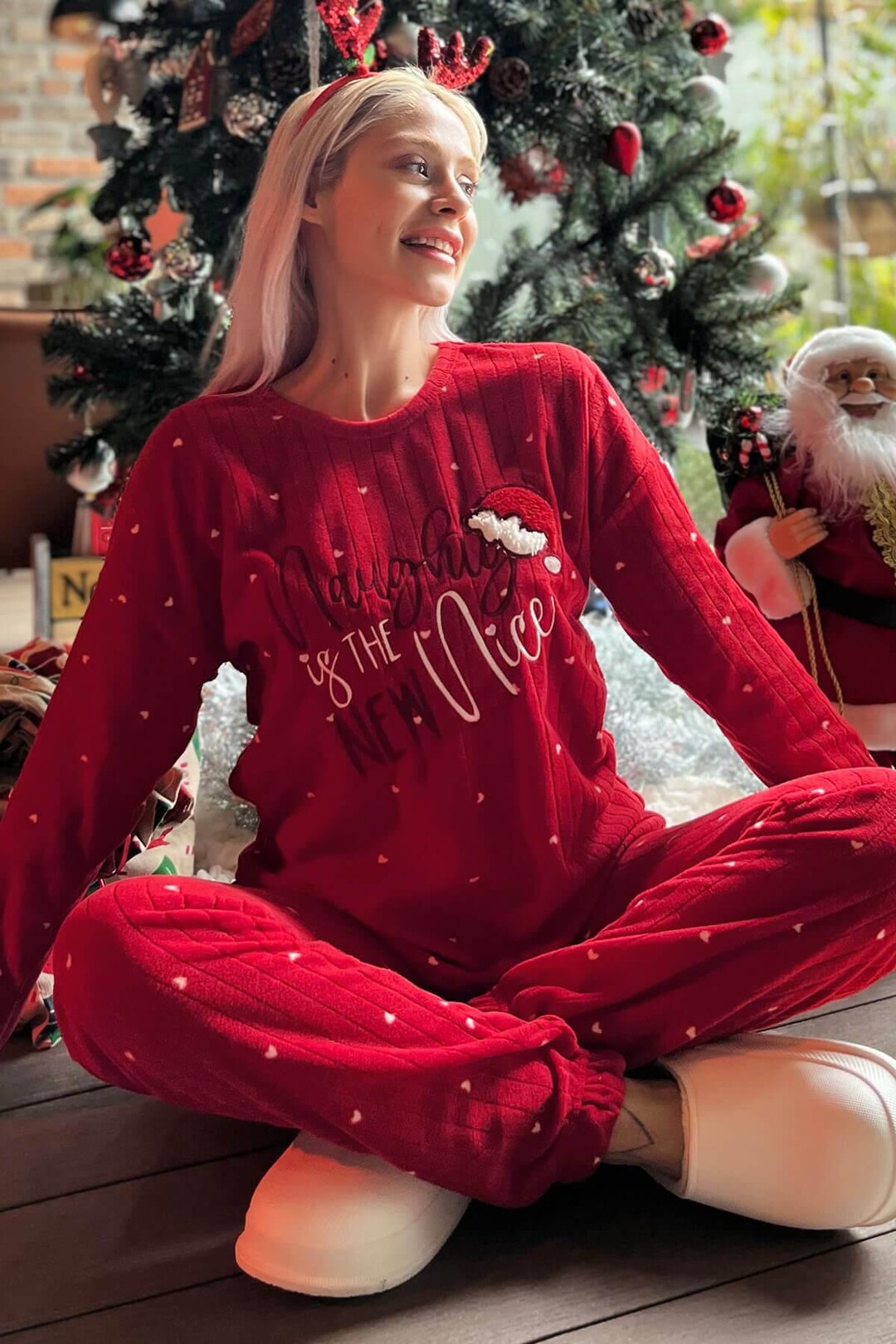 Christmas Themed Plush and Polar Fleece Pajama Set for Women - Cozy ...