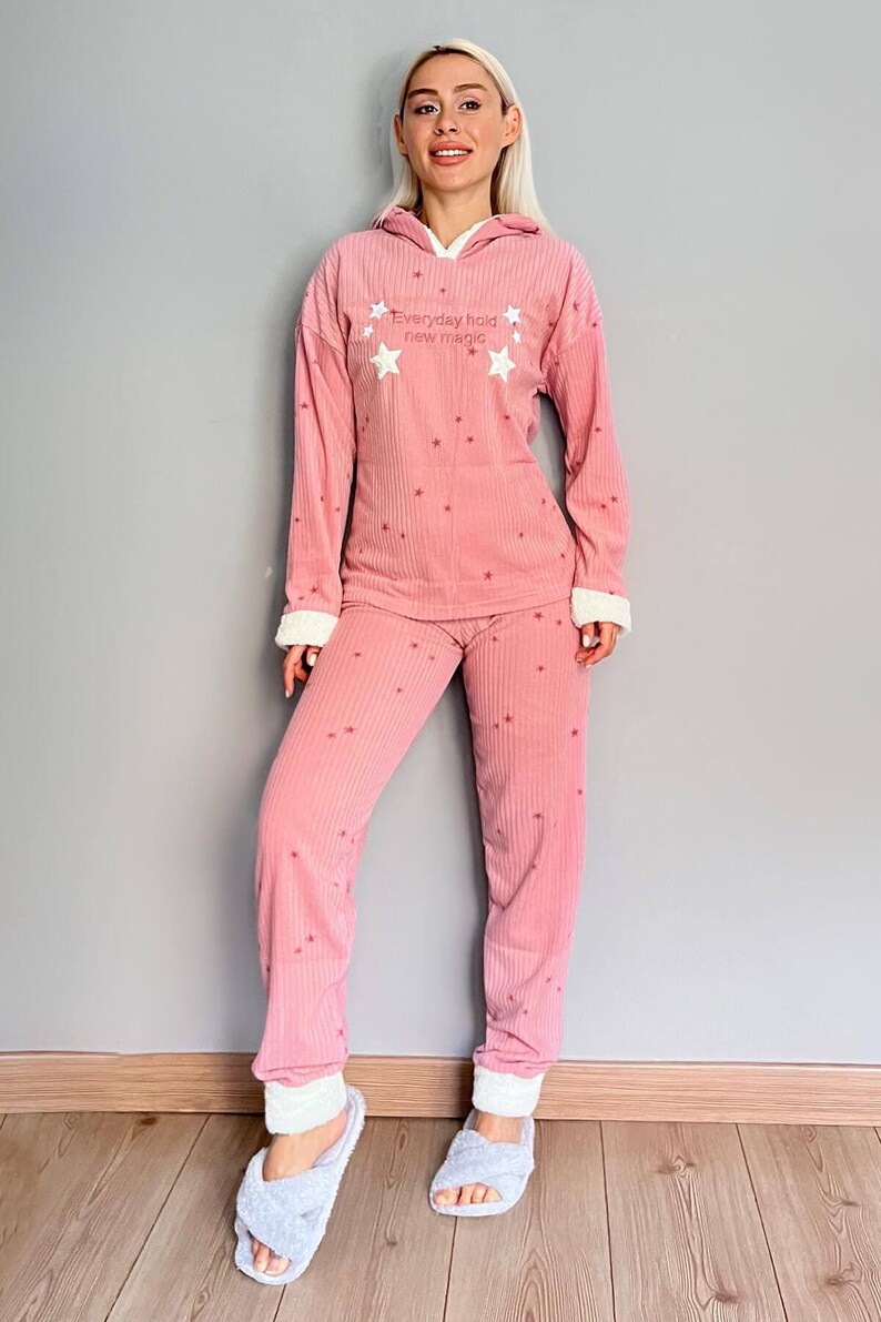 Hooded Plush and Polar Fleece Pajama Set for Women Cozy Winter ...