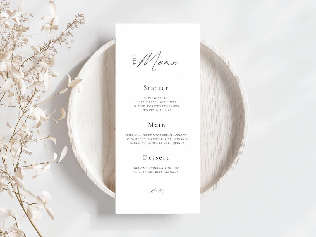 Wedding Menu Template, Classic Wedding Menu, Place Setting Menu Card ...