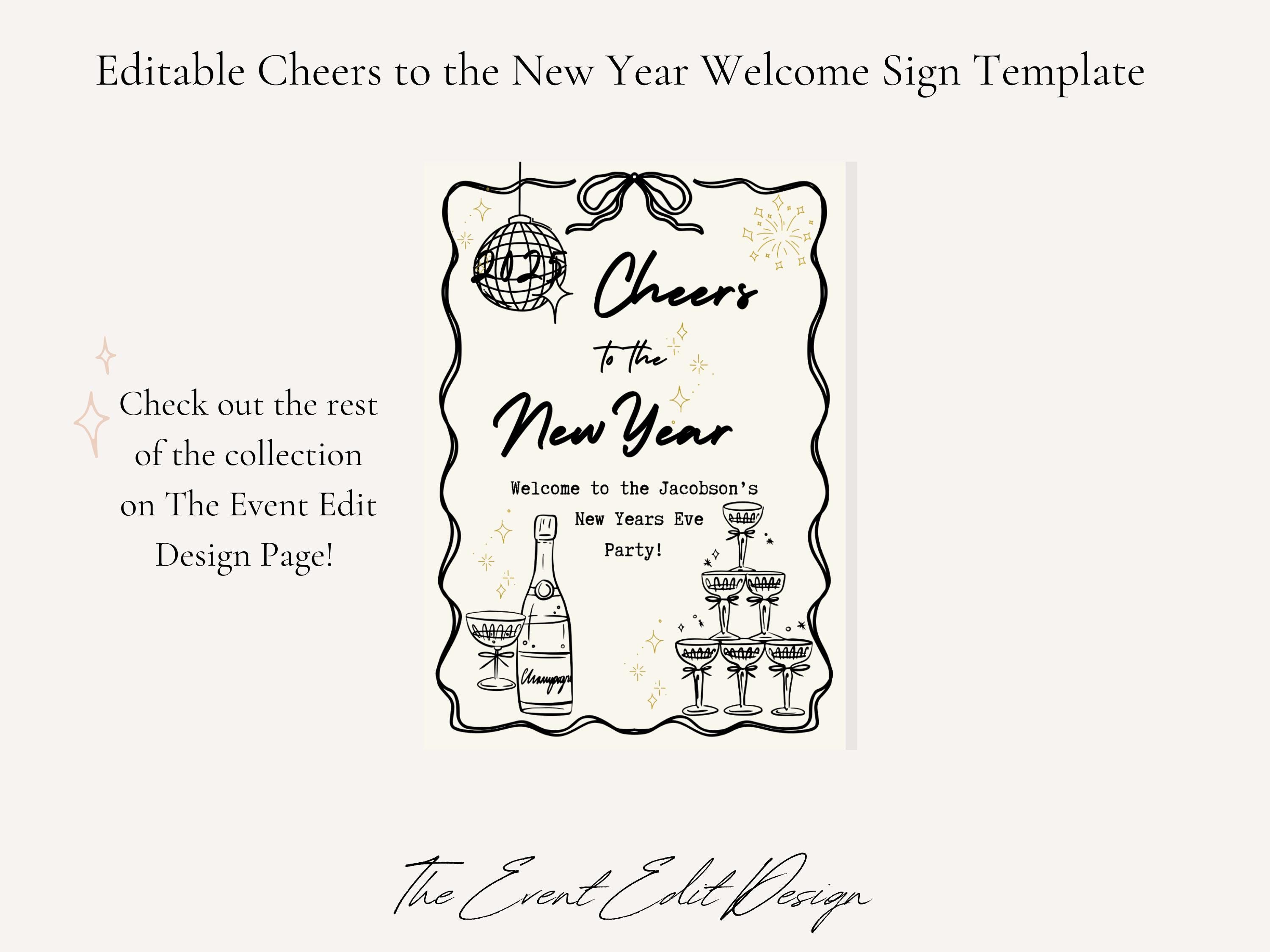 New Years Party Welcome Sign, Cheers to New Years Welcome Sign, New ...