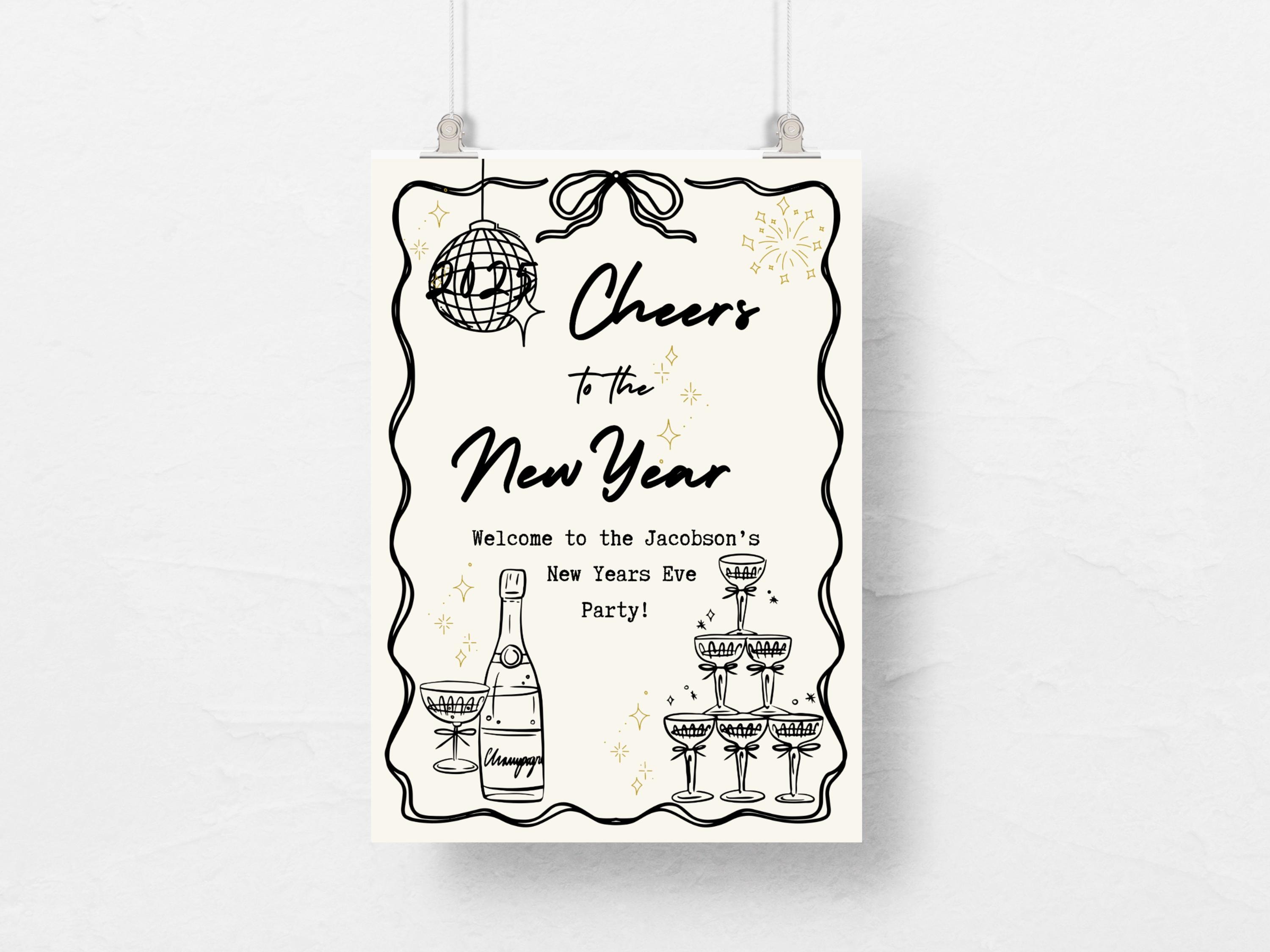 New Years Party Welcome Sign, Cheers to New Years Welcome Sign, New ...
