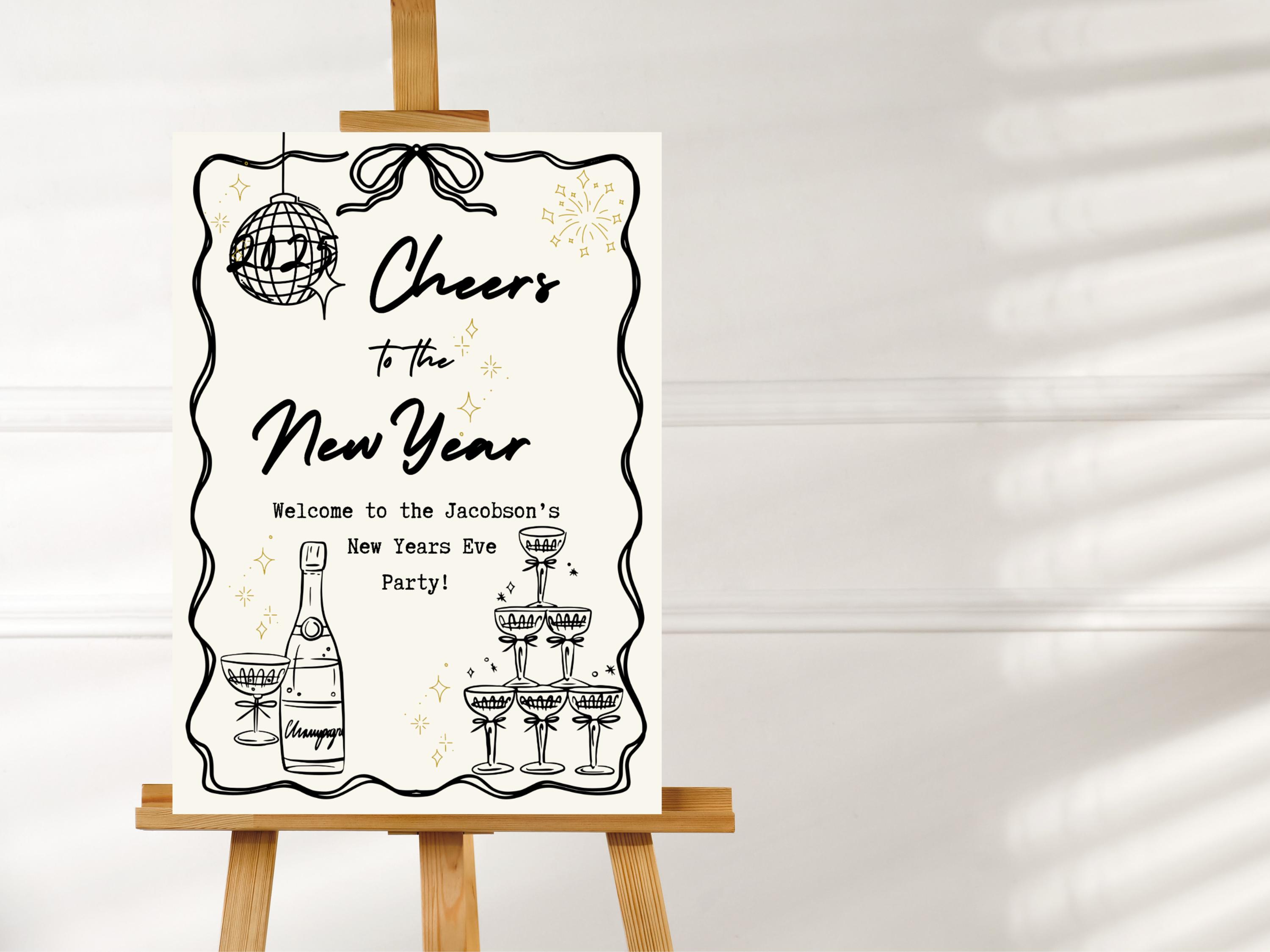 New Years Party Welcome Sign, Cheers to New Years Welcome Sign, New ...