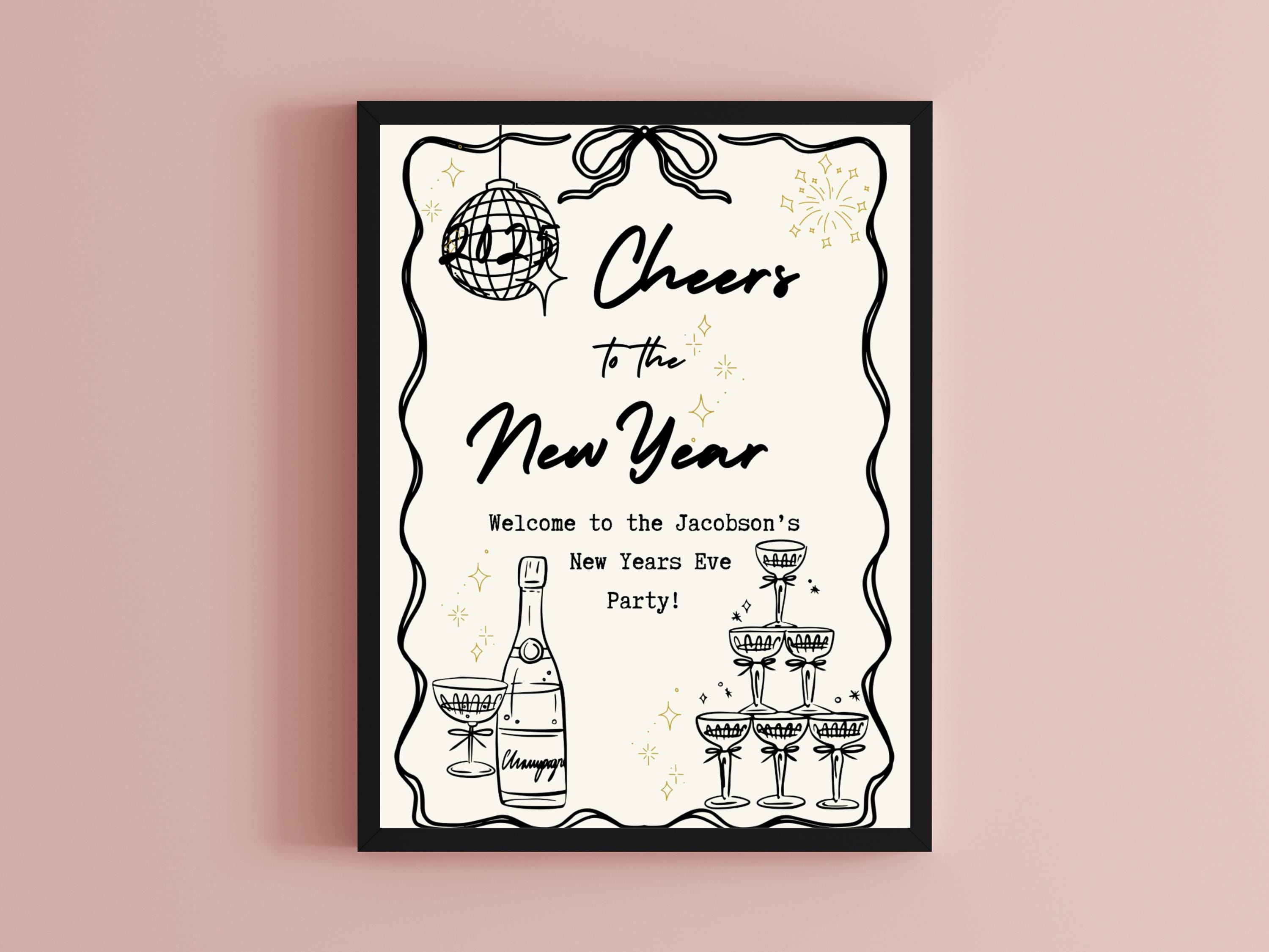 New Years Party Welcome Sign, Cheers to New Years Welcome Sign, New ...