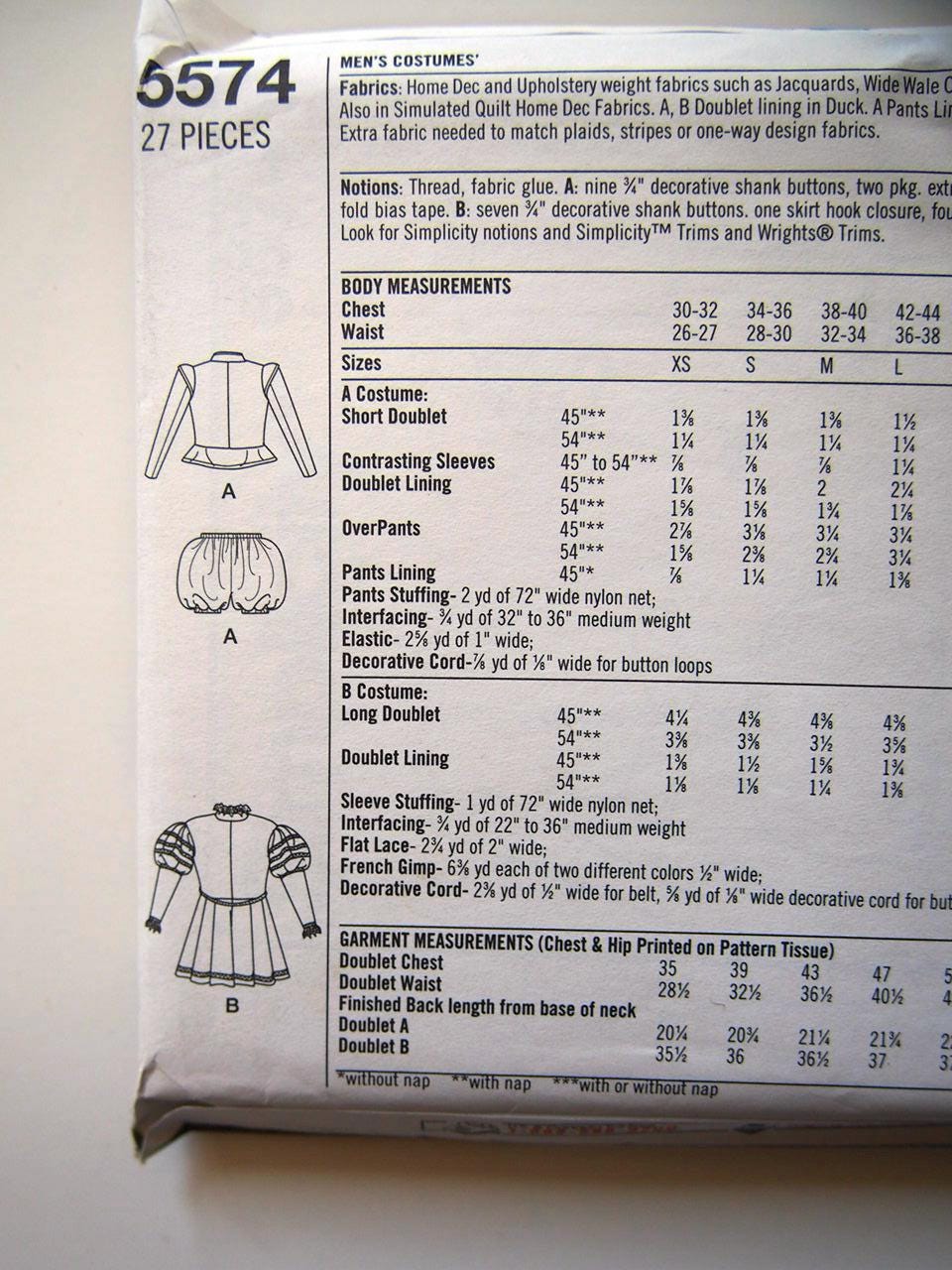 Simplicity 5574, Renaissance Doublet and Trunk Hose Costumes for Men ...