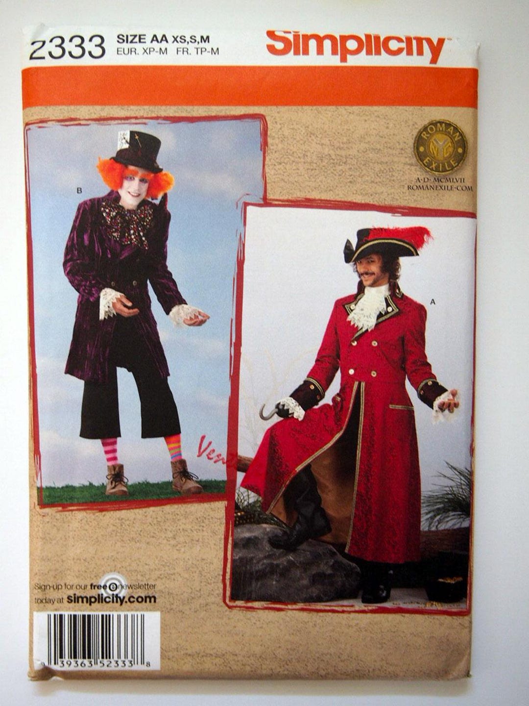 Simplicity 2333, Mad Hatter and Captain Hook Costume With Coat and ...