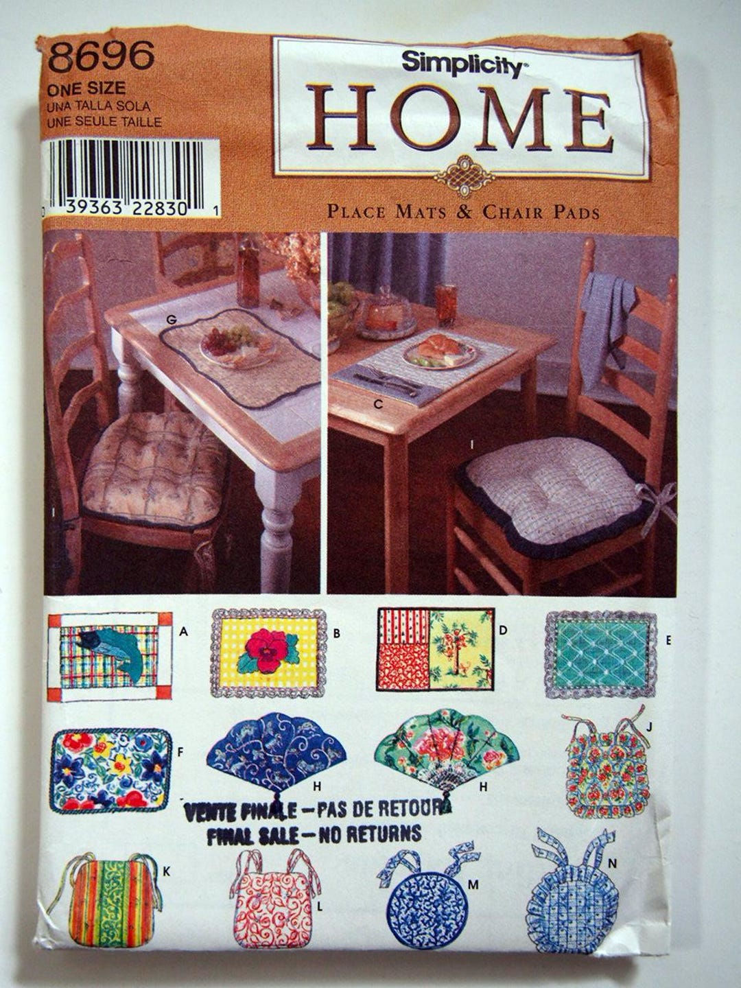 Simplicity 8696, Place Mats and Chair Pads - Sewing Pattern - Etsy