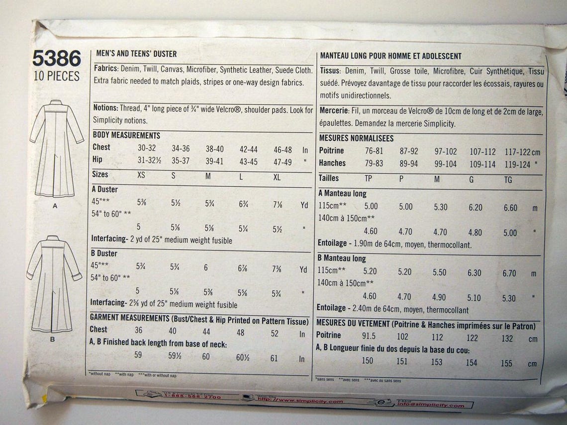 Simplicity 5386, Matrix Style Long Coat Costume for Adults - Sewing ...