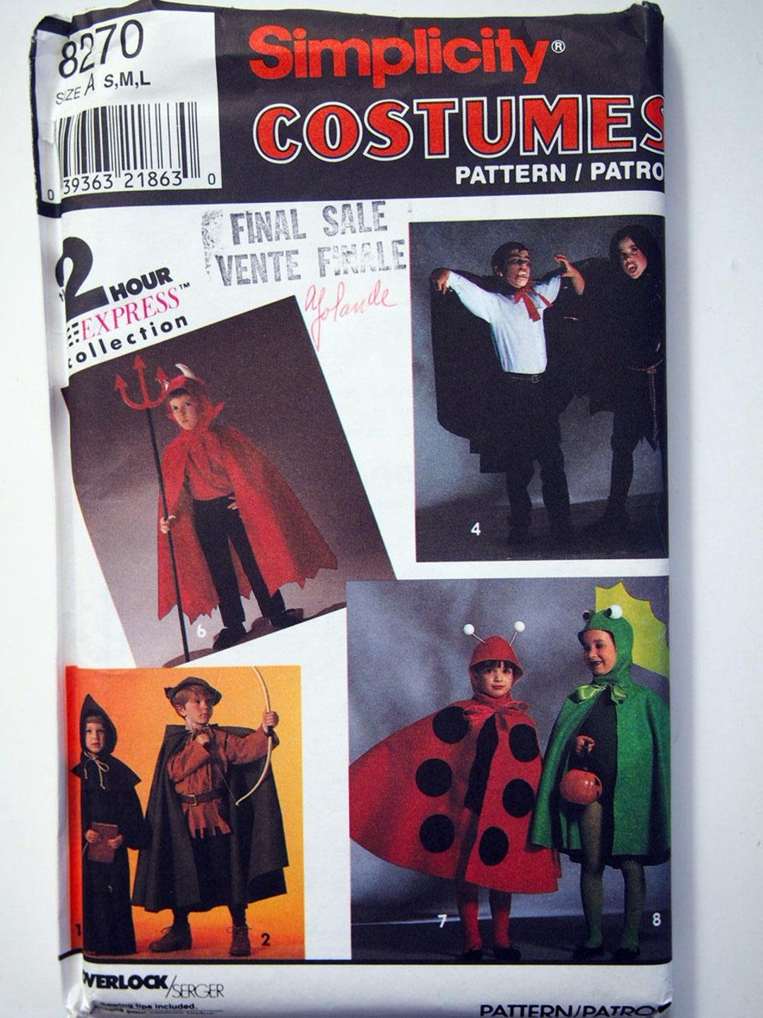 Simplicity 8270 - Halloween Costumes for Children - Devil, Vampire, Robin Hood, Ladybug, and ...