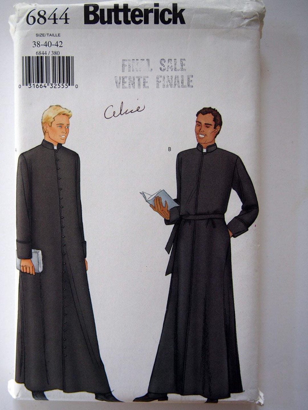 Butterick 6844 - Men's Priest or Clergy Robe Sewing Pattern - Etsy