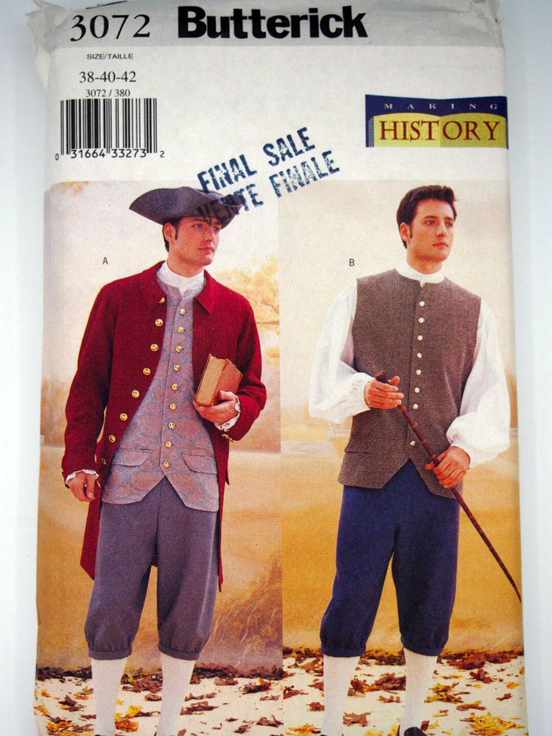 Butterick 3072, Men's 18th Century Colonial Costume With Coat, Vest ...
