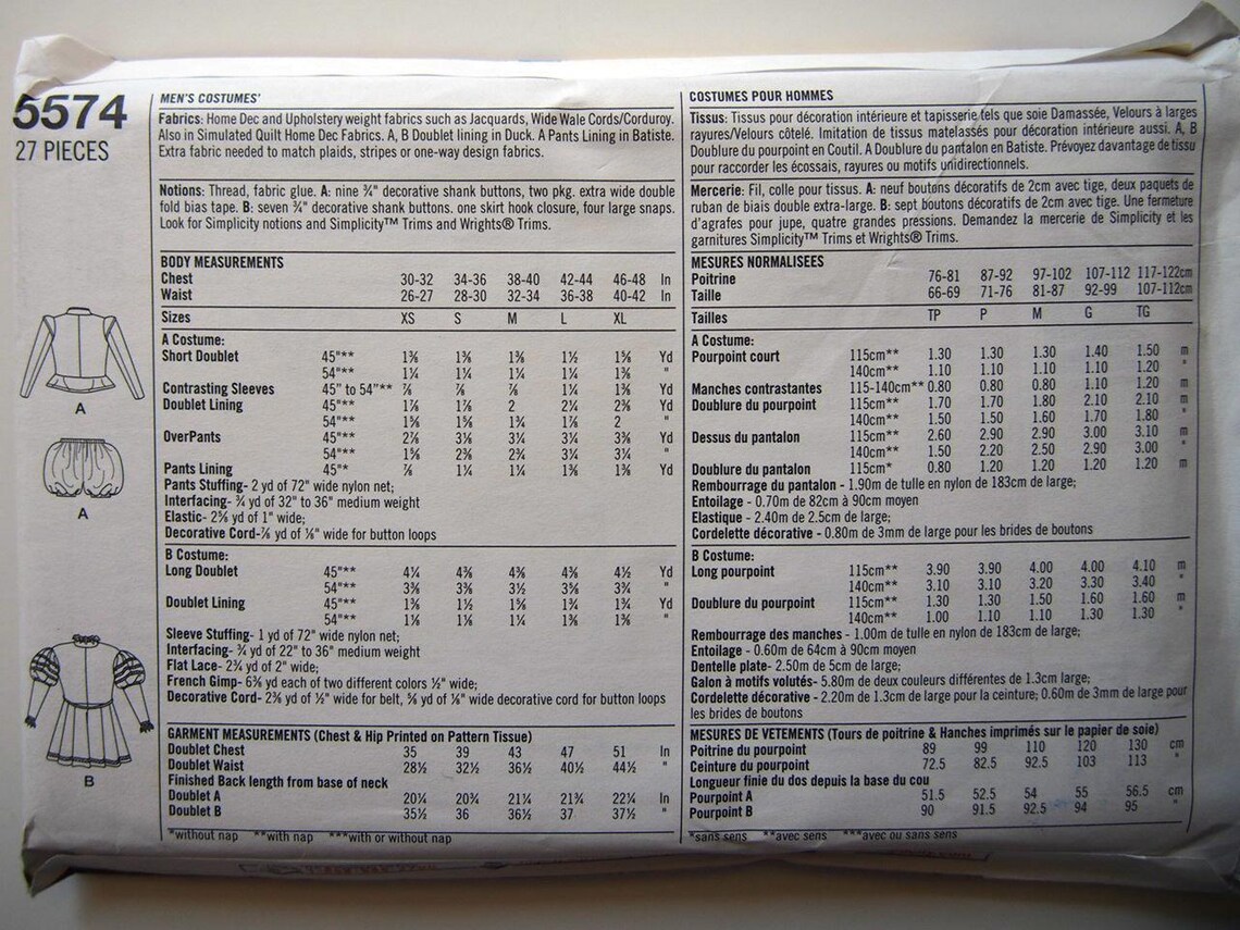 Simplicity 5574, Renaissance Doublet and Trunk Hose Costumes for Men ...