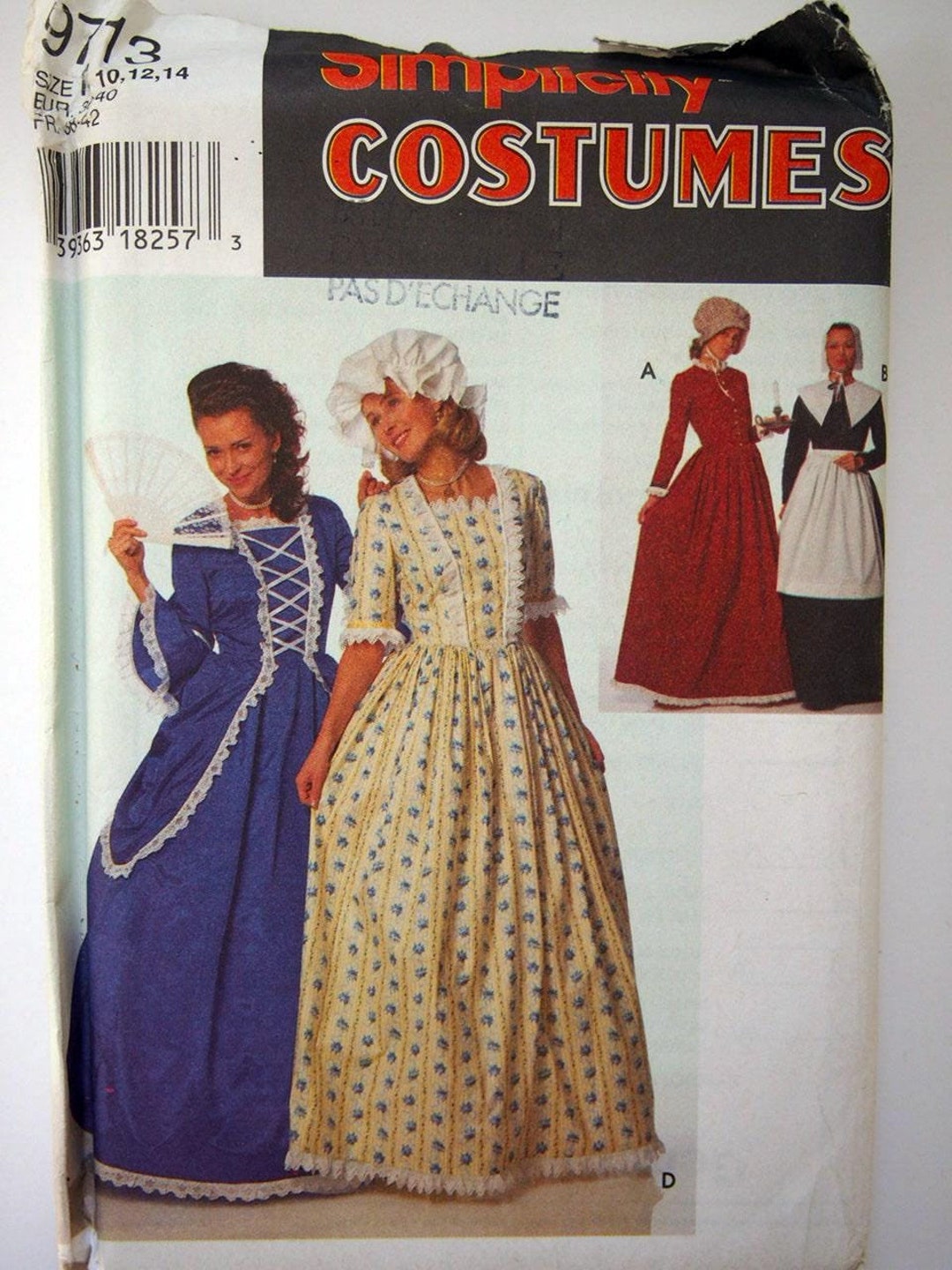 Simplicity 9713, Colonial and Maid Costume for Adults - Sewing Pattern ...