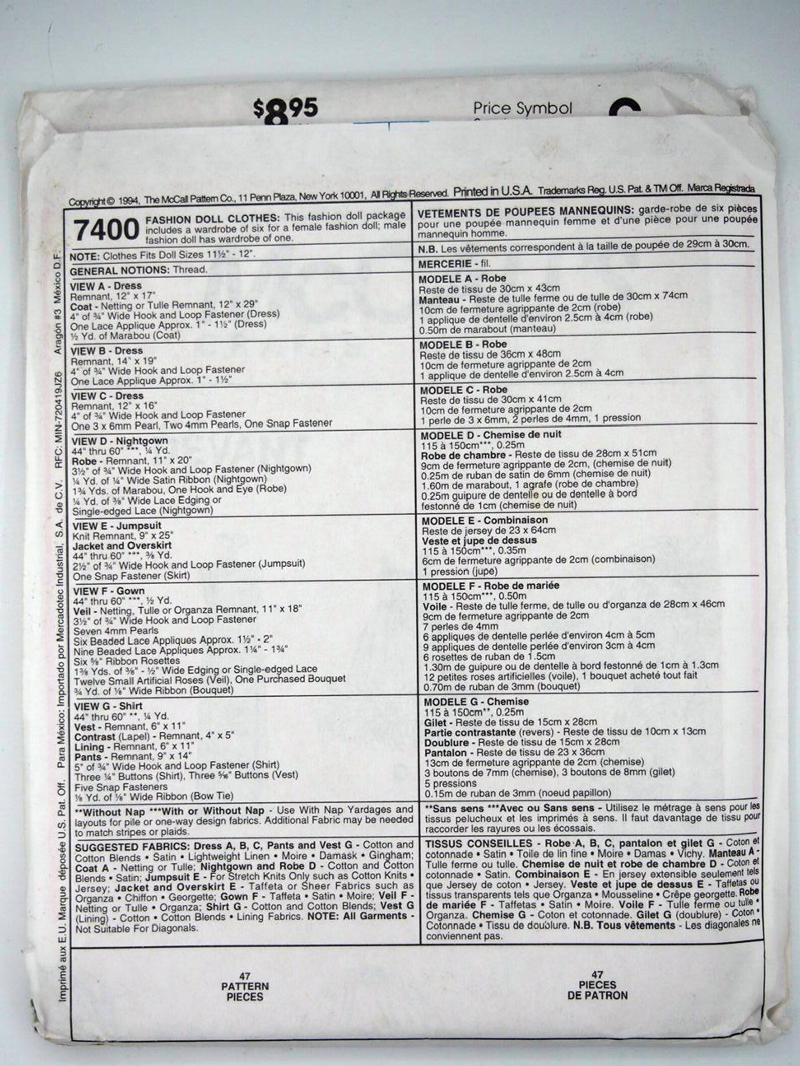 Mccall’s 7400, Barbie and Ken Evening, Bridal and Loungewear Wardrobe ...