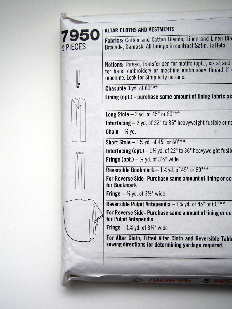 Simplicity 7950, Clergy Vestments and Altar Cloths Including Chasuble ...