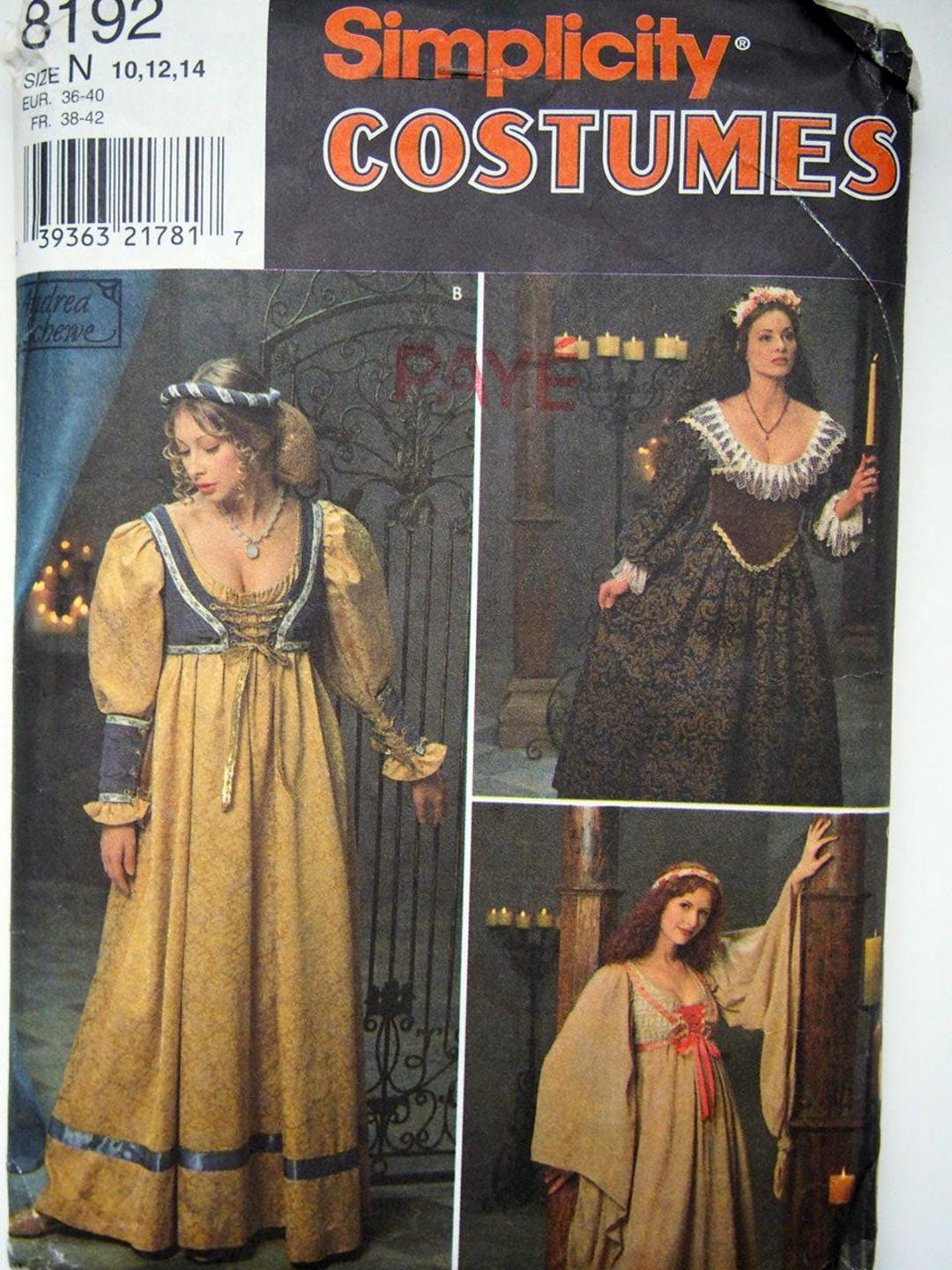 Simplicity 8192 Medieval Gown Sewing Pattern: Andrea Schewe Costume - Etsy