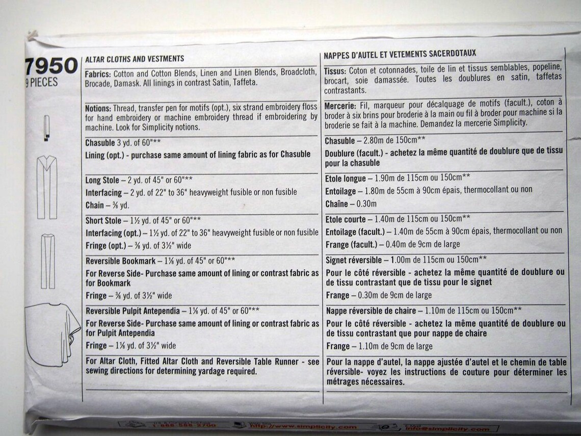 Simplicity 7950, Clergy Vestments and Altar Cloths Including Chasuble ...