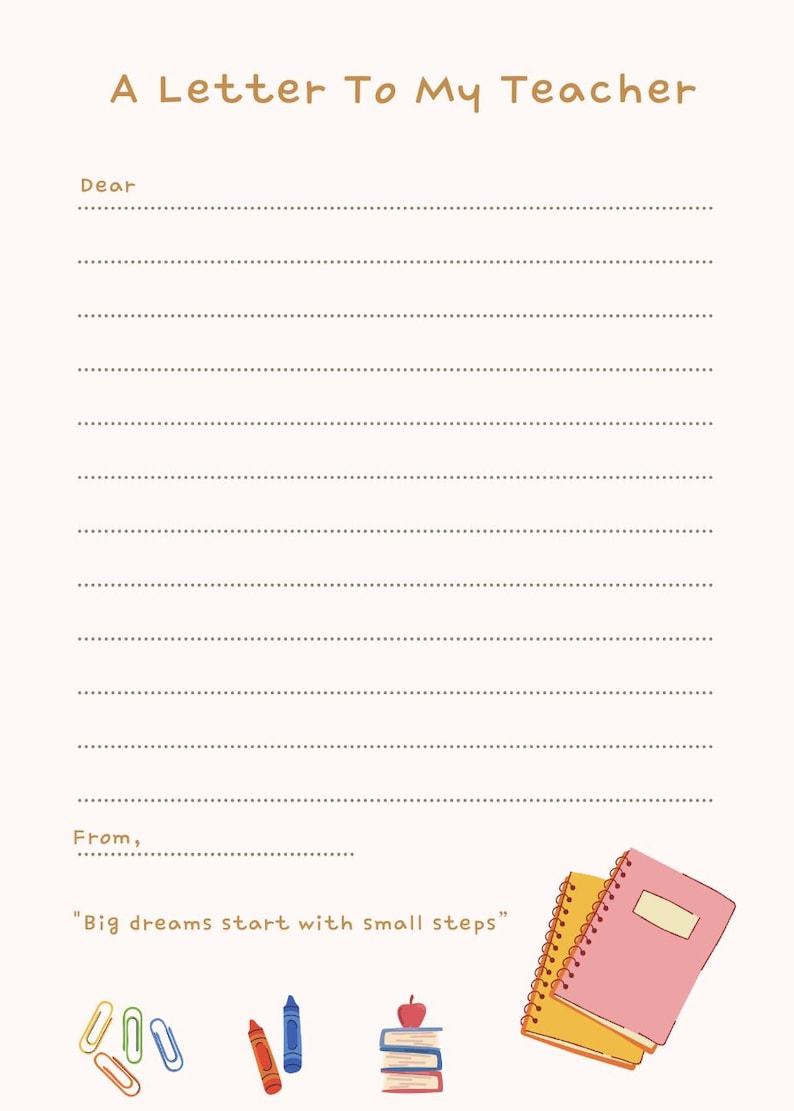 Letter to My Teacher Teaching Letter Digital Editable Template Student ...
