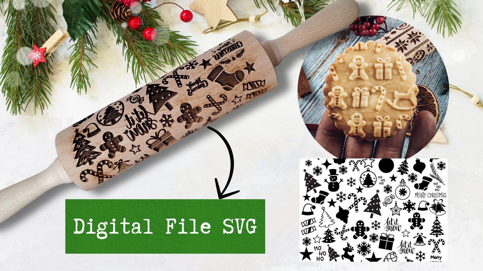 Christmas Engraved Rolling Pin Patterns - Dxf & SVG Files, Digital ...